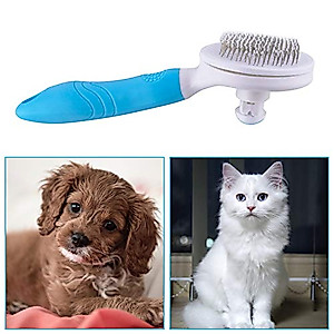 Cat Grooming Brush, Self Cleaning Slicker Brushes for Dogs Cats Pet Grooming Brush Tool Gently Removes Loose Undercoat, Mats Tangled Hair Slicker Brush for Pet Massage-Self Cleaning (Blue)