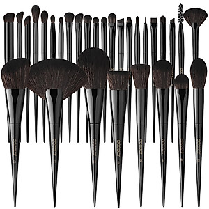 Docolor Makeup Brushes Set Professional 30Pcs Obsidian Makeup Brushes Premium Synthetic Powder Kabuki Foundation Contour Blush Concealer Eye Shadow Blending Eyeliner Crease Eyebrow Make Up Brush Kit