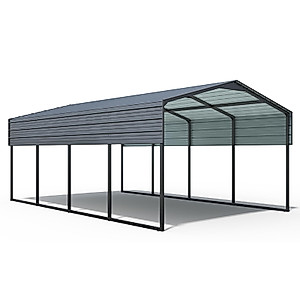 12x20FT Metal Carport,Heavy Duty Car Port with Reinforced All-Metal Frame,Galvanized Steel Outdoor Garage for Snow,Waterproof Car Shelter for Pickup, Boat,Car,Tractors