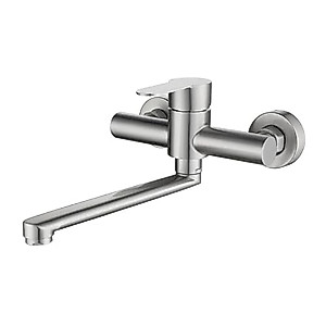 KMZSHPJNY Stainless Steel Kitchen Wall-Mounted Bathroom Bathtub Long spout Water Outlet 360-degree Rotating Sink Hanging Balcony Faucet, Brushed