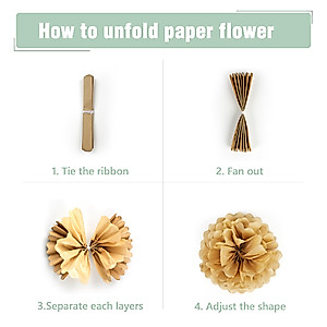 18 PCS Sage Green Party Decorations Sage Green Paper Fans Lanterns Sage and Gold Tissue Paper Pom Poms with Heart and Dot Hanging Garlands for Bridal Baby Shower Wedding Birthday Party Decorations