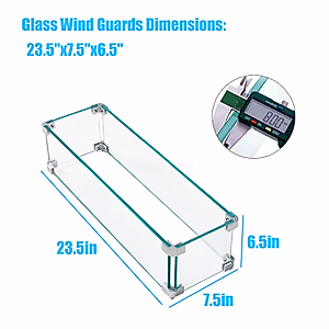 DONSIQIZZ Fire Pit Glass Wind Guard Rectangular 23.5" x 7.5" x 6.5", Glass Table Top Firepit Clear Tempered Glass Flame Guard, Rectangle Tabletop Fire Pit Glass Shield for Propane, Gas, Outdoor