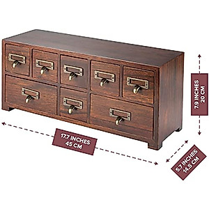 MAXCBD Nightstand Bedside Table Drawer Cabinet 8 Drawers Wood Apothecary Medicine Cabinet Label Holder Organizer Card Catalog Beautifully-Made Rustic Cabinet Storage Tower Dresser