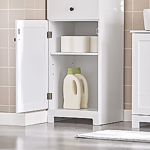 SoBuy Floor Standing Tall Bathroom Storage Cabinet with Shelves and Drawers, Linen Tower Bath Cabinet, Anti-Tipping Multifunctional Corner Unit, White BZR17-W