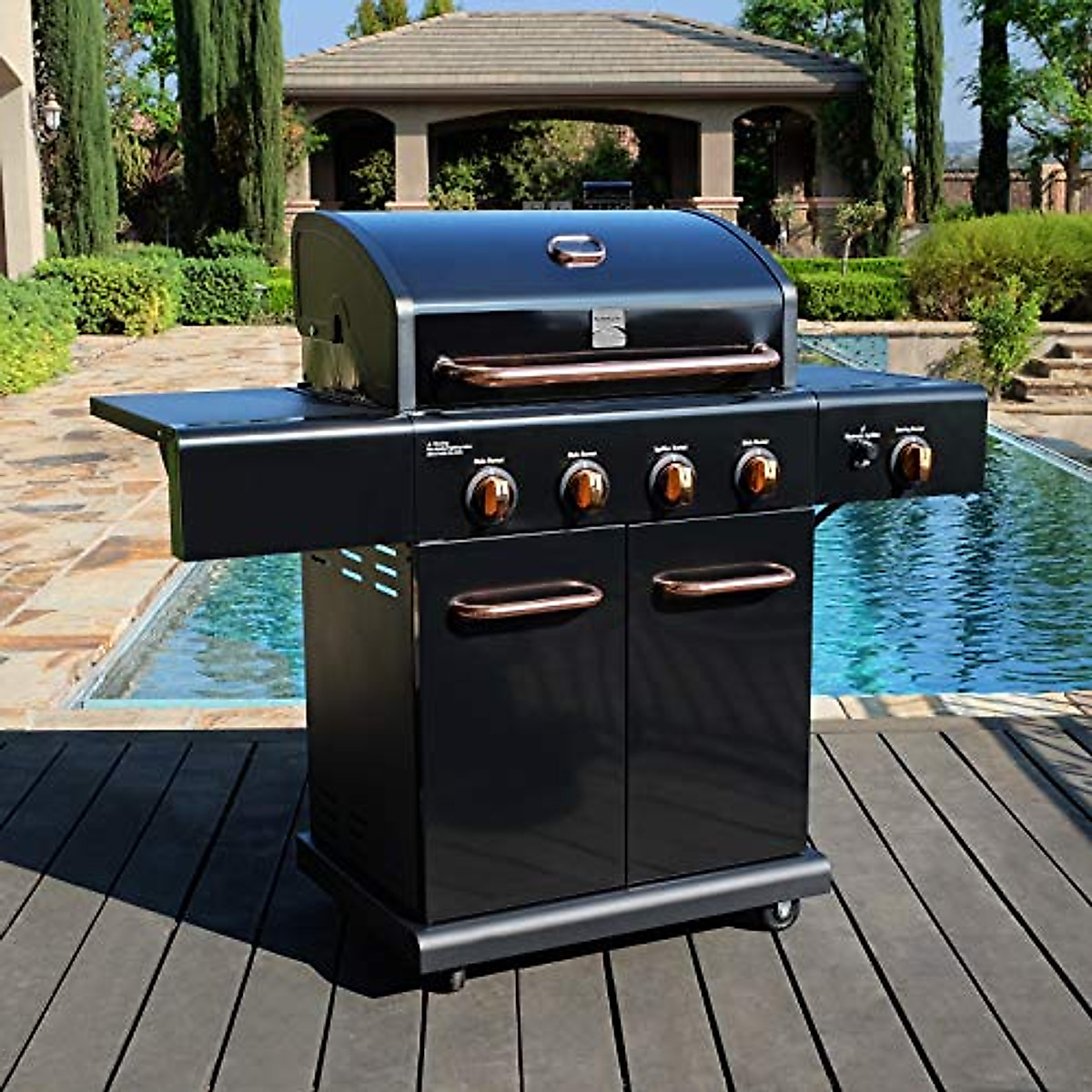 Kenmore PG-A40409S0LB-2 4 Burner Cabinet Style Propane Gas BBQ Grill with Searing Side Burner, 52000 Total BTU, Black and Copper