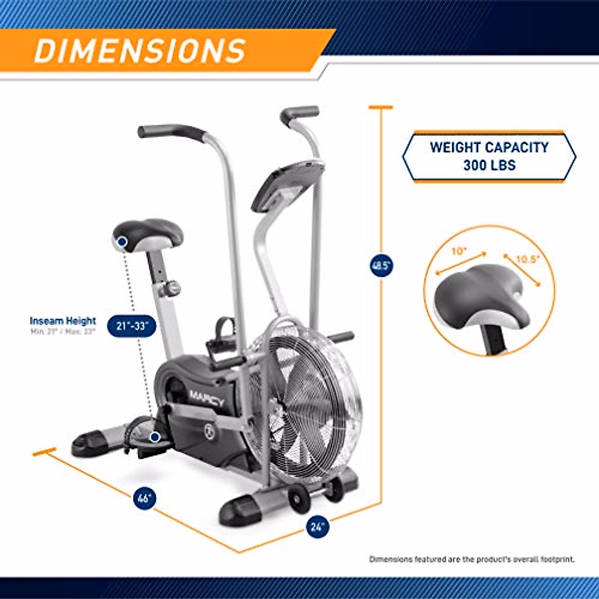 Marcy Exercise Upright Fan Bike for Cardio Training and Workout AIR-1 , black, 48.0' L x 25.0' W x 48.0' H