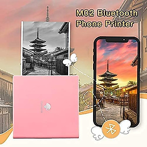 Phomemo M02 Mini Bluetooth Label Maker with 1 White/Clear/Silver Glitter Sticker Paper, Pink