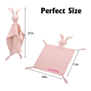 SWIMFUN Personalized Muslin Lovey Blanket, Embroidered Baby Security Blanket Bunny Comforter, Soft Sleeping Toy, Personalized Baby Gift, Custom Name