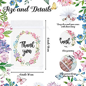 200 Pcs Thank You Bags Sheer Organza Bags 4x6 Inch Floral Design Small Thank You Gift Bags Bulk Jewelry Present Bags with Drawstring Mesh Wedding Party Favor Bags for Wedding Baby Shower Christmas