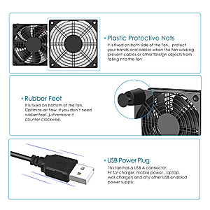 Qirssyn USB Computer Fan Quiet, 5V Powered Fan with Speed Controller for Router Modem Receiver DVR Xbox TV Box Cooling