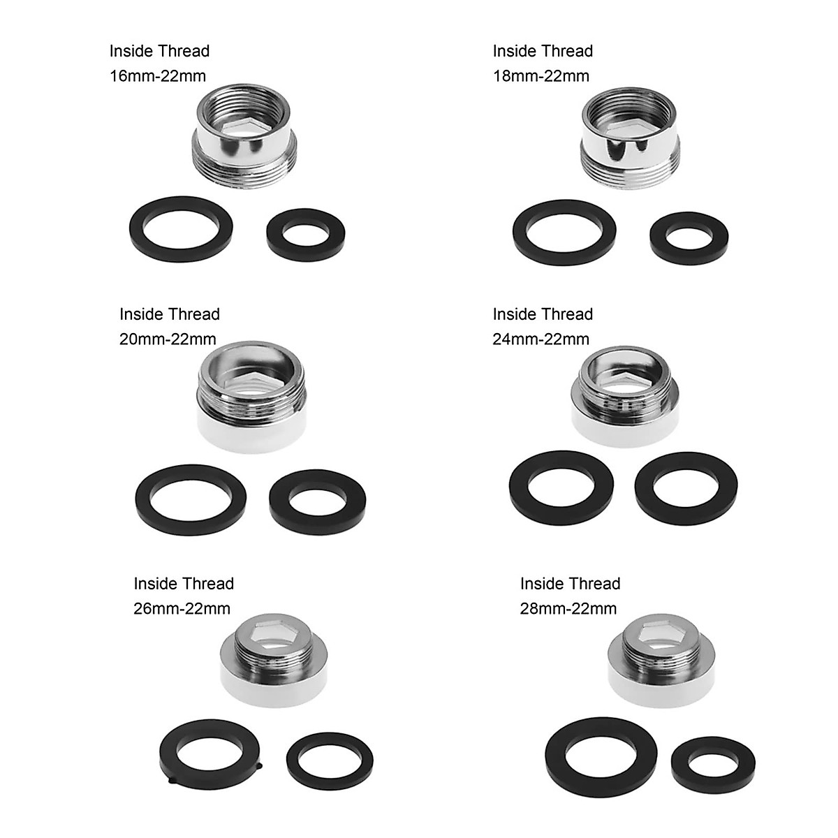 Rotate Swivel Faucet Aerator Connector Metal Outside Inside Thread Water Saving Adaptor Kitchen Faucet 16/18/20/22/24/28/mm to 22mm with Gasket for Bathroom Or Kitchen (C
