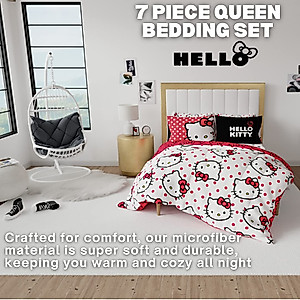 Franco Sanrio Hello Kitty Polka Dot Bedding 7 Piece Super Soft Comforter and Sheet Set with Sham, Queen, (100% Official Licensed Product) Collectibles