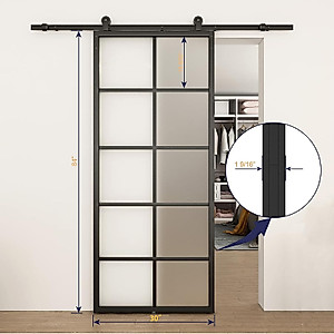 BARNSMITH 30in x84 in Glass Barn Door with Hardware Included Sfot Close Heavy Duty DIY Tempered Frosted Glass Barn Door Aluminum Frame Sliding Door Assemble Required