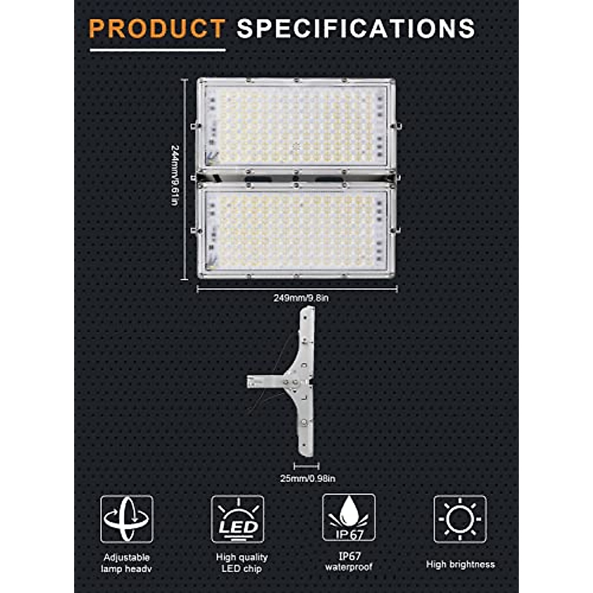 Ankishi 200W LED Flood Lights Outdoor, Waterproof IP67 20000LM Security Floodlights with 2 Adjustable Modules, 6500K Daylight White Outdoor Work Light for Garden, Yard, Stadium, Warehouse, Square