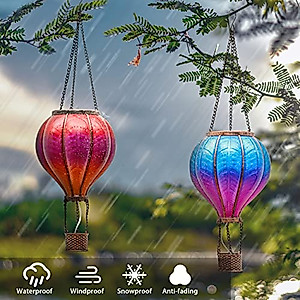 TERESA'S COLLECTIONS 2 Pack 18 Inch Hanging Solar Lantern Outdoor Garden Decor, Waterproof Hot Air Balloon Flame Effect Lantern Decorative Flickering Solar Lights for Lawn Porch Tree Yard Decorations