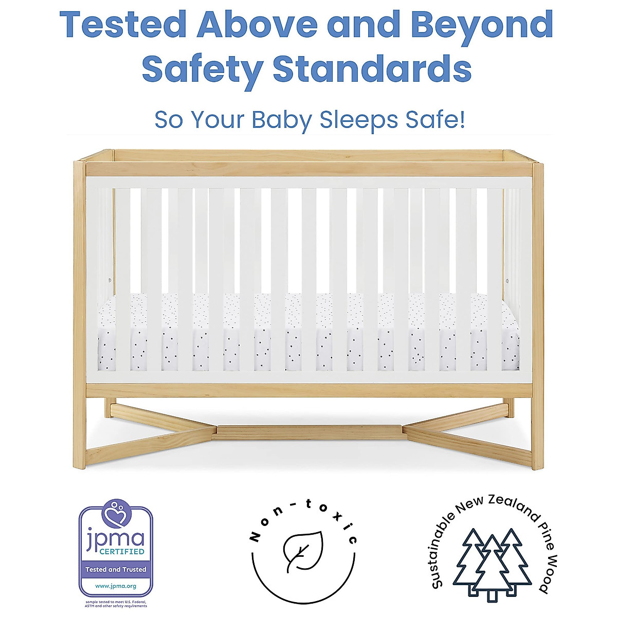 Delta Children Tribeca 4-in-1 Baby Convertible Crib + Serta Perfect Slumber Dual Sided Recycled Fiber Core Crib & Toddler Mattress-Waterproof,Hypoallergenic,GREENGUARD Gold Cert., Bianca White/Natural