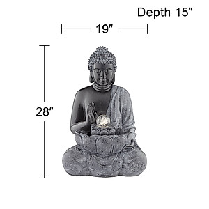 Sitting Buddha Outdoor Water Fountain with Light LED 28" High Faux Stone Meditation Decor for Garden Patio Backyard Deck Home Lawn Porch House Relaxation Exterior Balcony Roof - John Timberland