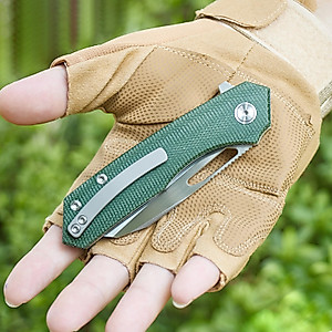 Miguron Knives M Keryx Flipper Folding Knife 3.17" Satin 14C28N Blade Green Micarta Handle With Titanium Pocket Clip Camping Hiking Pocket Knife MGR-813MGN