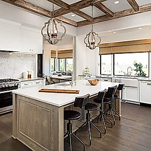 LOG BARN Large Farmhouse Chandelier Handmade Wood 4 Lights Fixtures Hanging for Dining, Bedrooms, Living Rooms and Hallway