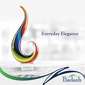 Badash Rainbow Note Murano-Style Glass Sculpture - Home Decor Glass Art - 16" Tall Mouth-Blown Glass Decor on Crystal Base - Contemporary Home Decor Accent Piece