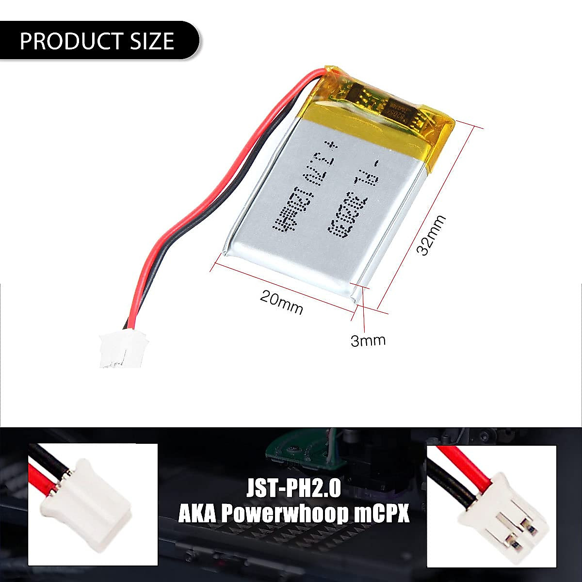 AKZYTUE 3.7V 120mAh 302030 Lipo Battery Rechargeable Lithium Polymer ion Battery Pack with JST Connector
