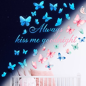 Butterfly Wall Decor Stickers Glow in The Dark Butterfly Wall Decals Peel and Stick Luminous Butterflies Always Kiss Me Good Night Decals Positive Quotes for Girls Kids Ceiling Bedroom Living Room