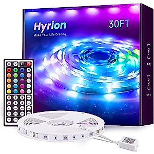 hyrion 30 ft LED Strip Lights, SMD 5050 Led Lights Strip with 44 Key Remote,12 Volt Dimmable RGB Color Changing Led Lights for Bedroom,Living Room,Kitchen,Home Decor(44 Key Remote+30ft)