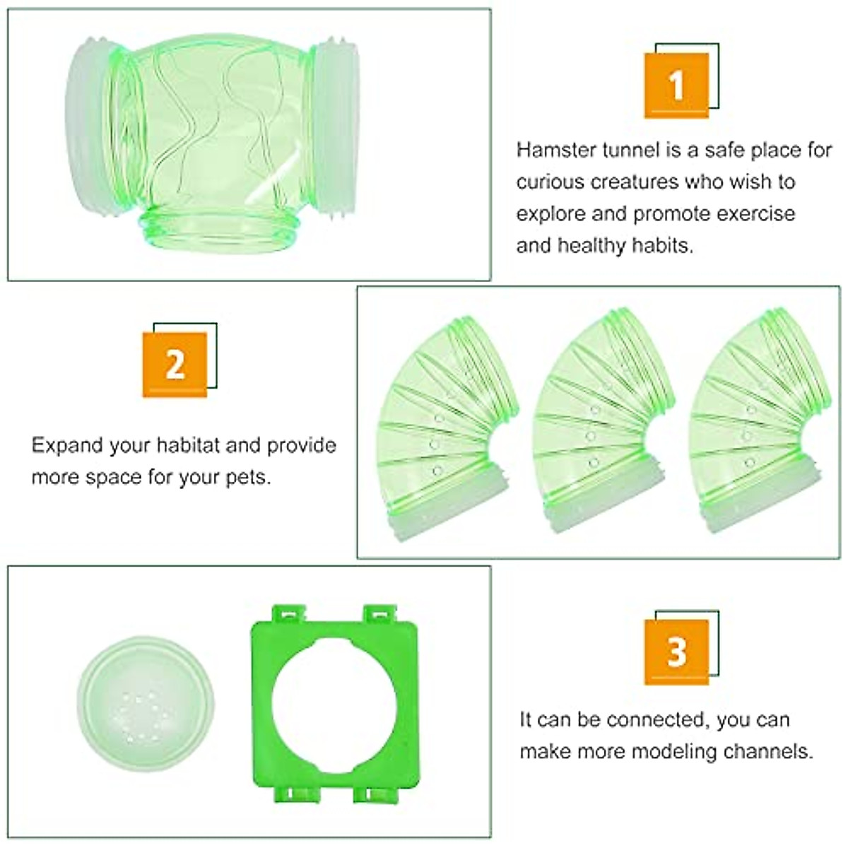 VILLCASE Hamster Cage Tubes Hamster Tubes Set, Hamster Cage Tube, Hamster Tubes Connection Pipe, Adventure External Pipe DIY Connection Tunnel for Small Animals Hamster 1 Set (Green) Hamster Tubes