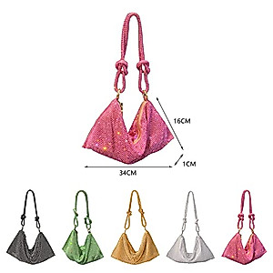 MSUIINT Rhinestone Purses for Women, Chic Sparkly Evening Handbag Bling Hobo Bag Shiny Silver Clutch for Party Wedding, Rose