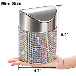 ZOOFOX Countertop Trash Can, 1.5 Liter Bling Rhinestone Garbage Bin with Swing Lid for Home, Office, Vanity Tabletop, Bedroom, Bathroom