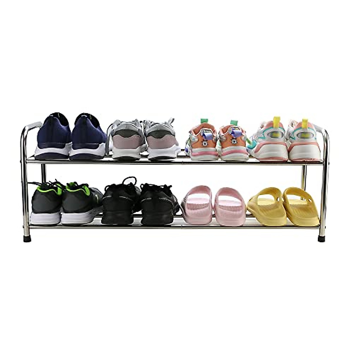 JIYAO 2-Tier Ultra Long Shoes Rack Stainless Steel Shoe Storage Organizer Stackable 8-Pair Storage Shelf for Bedroom, Bathroom Closet, Entryway, Dorm Room, W 10.3 x L 31.5 x H 13.2 in (2-Tier)