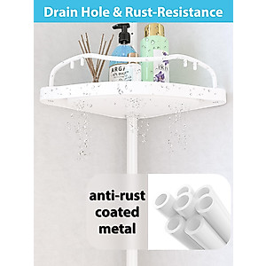 MIYA Adjustable Shower Caddy Corner Tension Pole, 4.5-9.5 FT Standing Corner Shower Organizer, 4-Tier Bathroom Storage Shelf for Inside Shower, Rustproof White Bathtub Caddies with Hooks, Drill Free