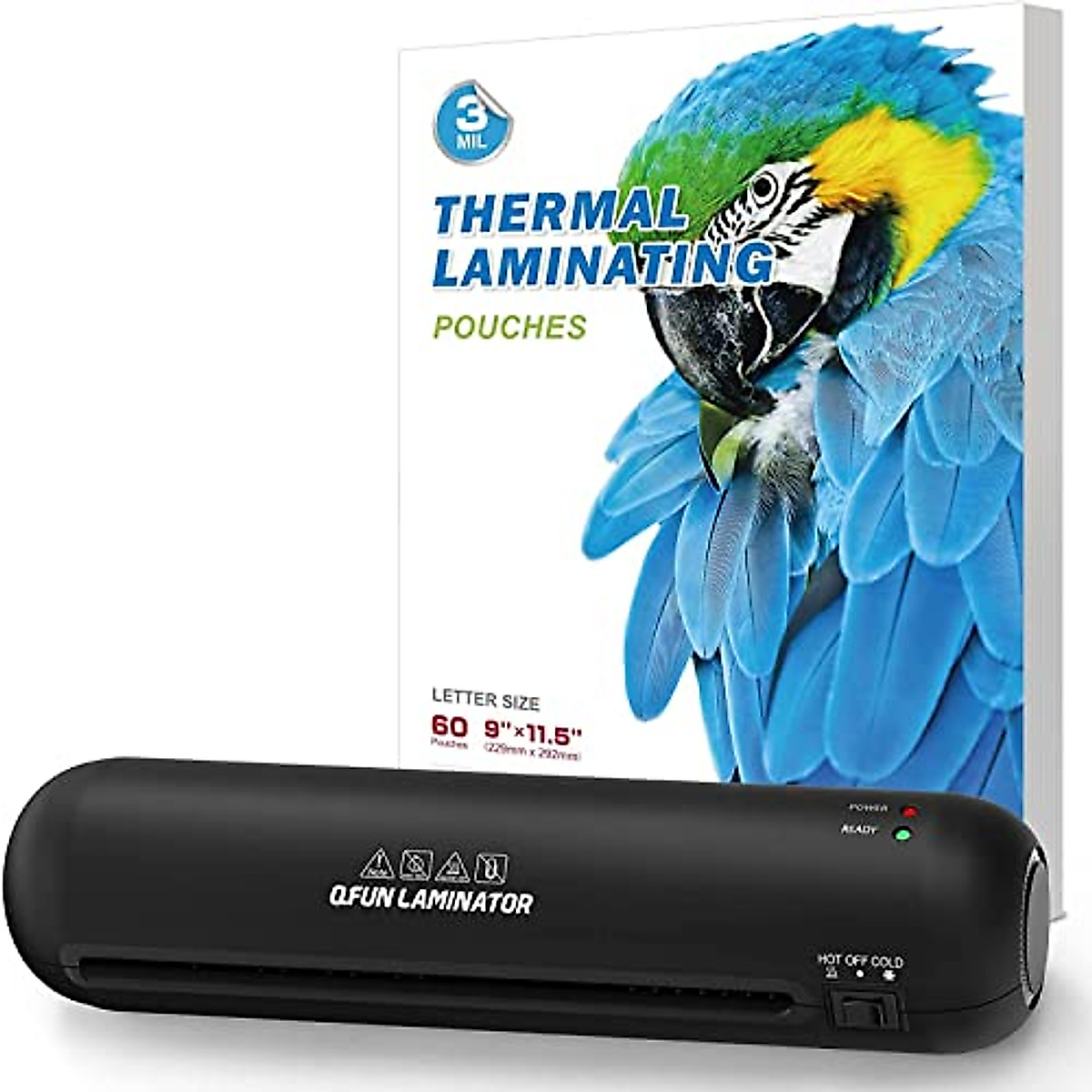 Qfun Laminator Machine and Laminating Pouches Bundle, 9-inch Lamination with Letter Size Laminating Sheets, 3mil 80pack