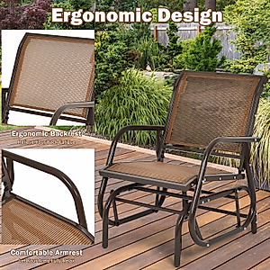 S AFSTAR Outdoor Patio Glider Chairs Set of 2, Porch Glider Swing with Breathable Mesh Fabric and Sturdy Steel Frame, Load Capacity 330LBS, Single Glider Chair for Outside Garden Backyard (Brown)
