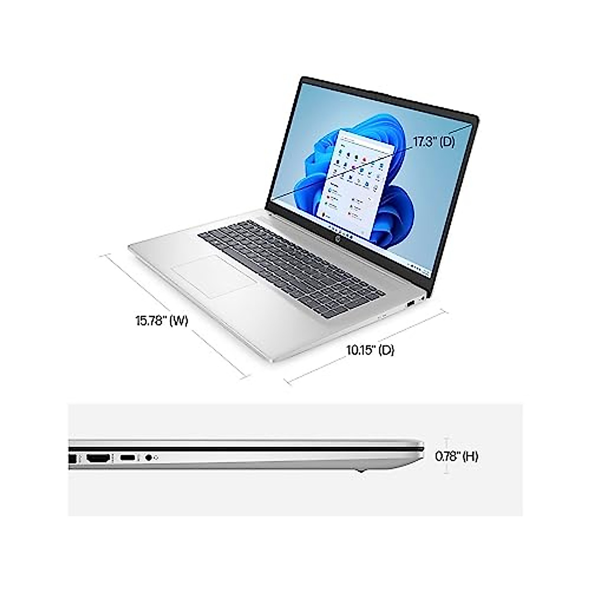 HP 2022 17.3" HD+ BrightView Laptop, Intel Core i3-1115G4 Processor (Beats i5-1035g1), 32GB RAM, 1TB PCIe SSD, Intel UHD Graphics, HD Webcam, HD Audio, Windows 11, Silver, 32GB Snowbell USB Card