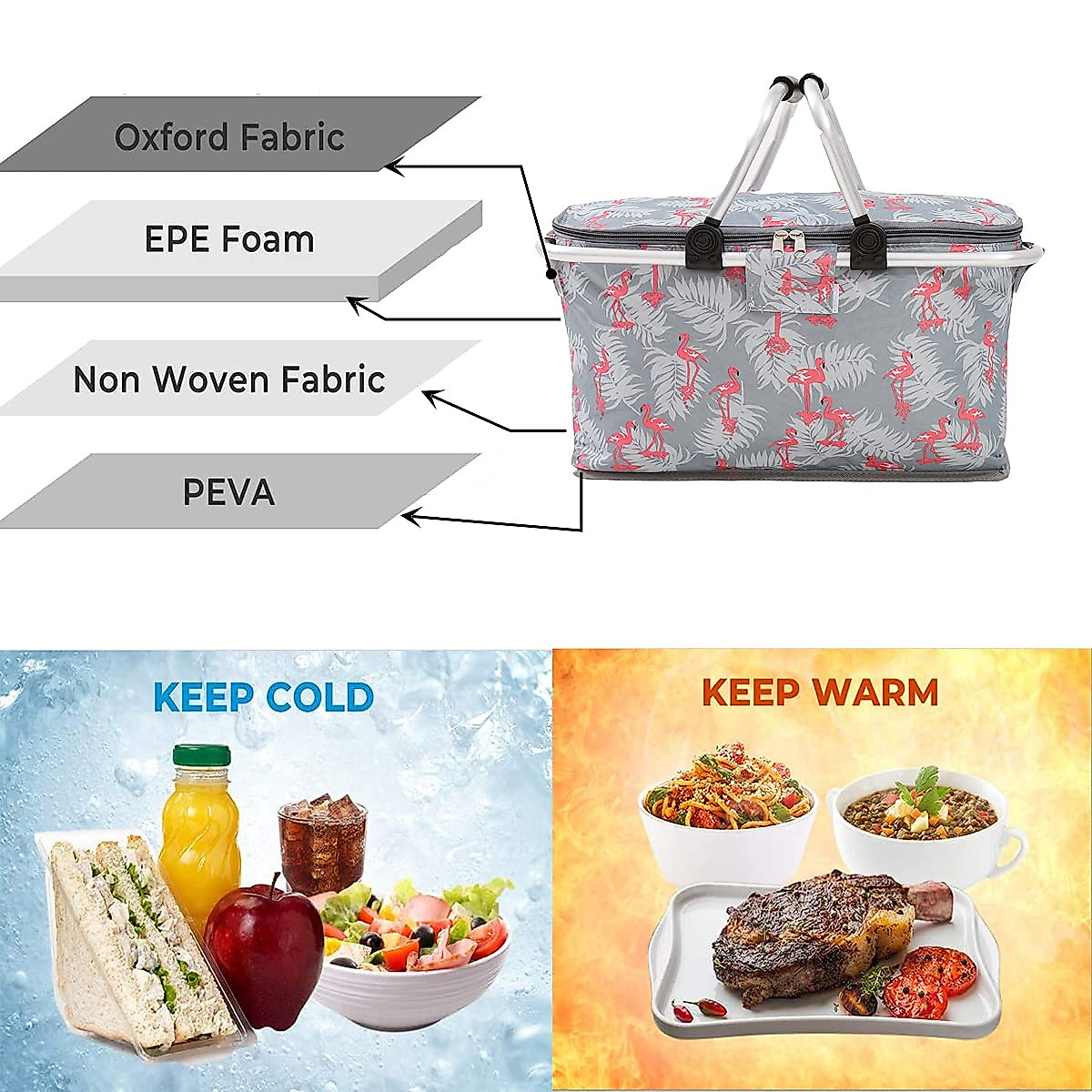 Yuyanbaobei Insulated Lunch Bag for Men and Women,(16.5 X 9 X 9 inch ) Lunch Box Water-resistant and Reusable, Insulated Lunch Box Soft Cooler Cooling Tote, for Lunch, Beach, and Picnic(Flamingo)