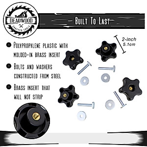 DCT 5 Star Knobs Kit 1/4in-20 Threaded Knob, Bolt with Knob, Clamping Knob Jig Knobs T Track Knobs and Bolts 4-Pack