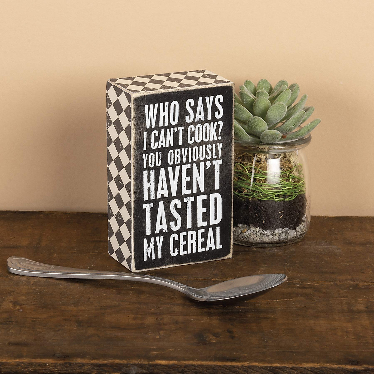 Primitives by Kathy 23265 Diamond Print Trimmed Box Sign, 3 x 5-Inches, Cereal