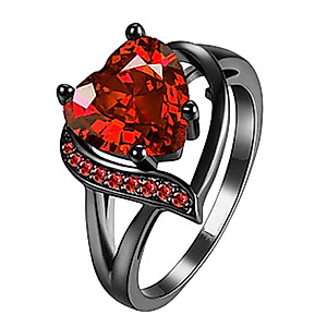 Women Punk Gothic Rings Retro Black Heart Love Red Crystal Zirconia Dainty Preppy trendy Rings Fingering Engagement Women Jewelry Statement Cocktail Party Biker Ring size 6-10 (Red, 9)