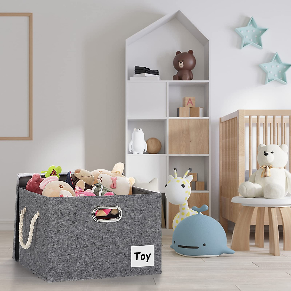 ASXSONN Extra Large Storage Bins with Lids, Fabric Storage Bins with Label & 3 Handles, Foldable Storage Boxes with Lids, Storage Baskets with Lids for Organizing (15.75"x11.8"x10.2", Gray, 3 Pack)