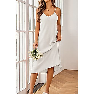 Ekouaer Night Gowns for Adult Women Long Nightgown Sexy Full Slips Sleepwear Sleeveless Pajama Sleep Dress White M