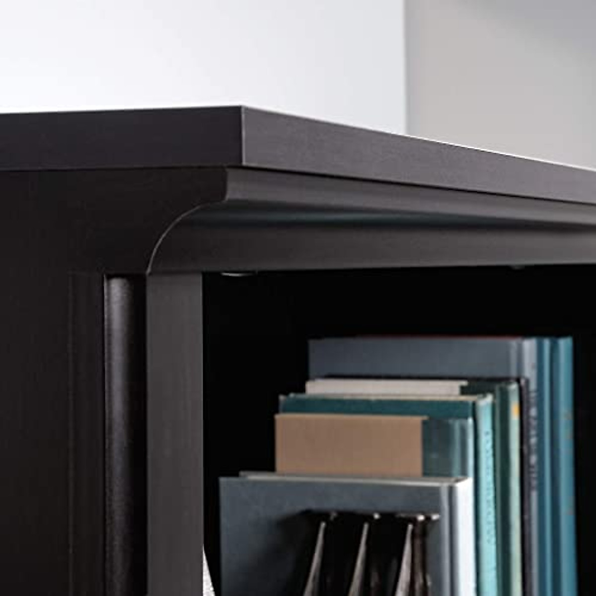 Sauder Miscellaneous Bookcase with Doors, L: 35.28" x W: 13.23" x H: 69.76", Estate Black finish