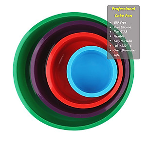 AILEHOPY Silicone Round Cake Pans Set, 4 Pcs (4"/6"/8"/10") extra thick Nonstick Leakproof Round Deep Cheesecake Pans, Layer Baking Pans Cake Tins Set for Birthday Wedding Tier Cake