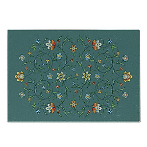 Ambesonne Floral Cutting Board, Ornamental Flowers Design Flourishing Streaks, Decorative Tempered Glass Cutting and Serving Board, Small Size, Teal Orange