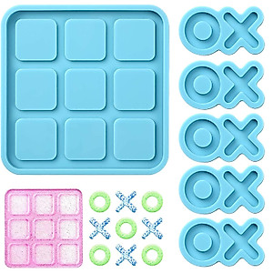 Tic Tac Toe Resin Mold with 4 Chess Pieces Molds,DECYOOL X O Board Game Silicone Molds for Resin Casting,DIY Tabletop Board Game