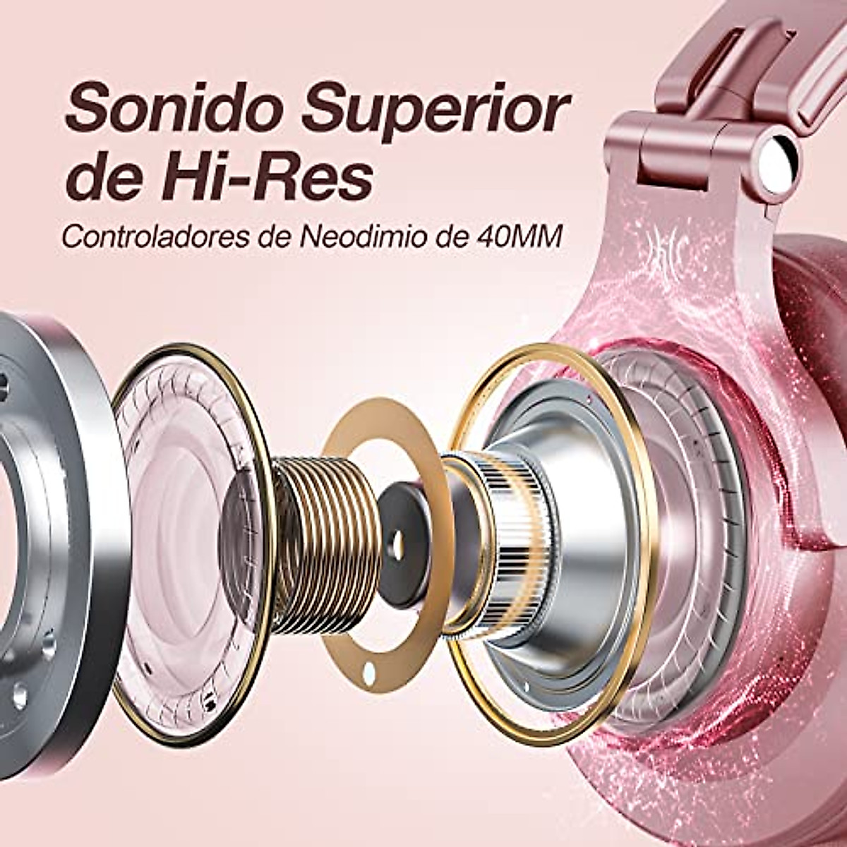 OneOdio A70 Bluetooth Over Ear Headphones for Women and Girls, Pink DJ Headphones, Wired Wireless Recording Headsets, Shareport, Stereo Jack for Guitar Amp Computer PC Tablet (Rose Gold)