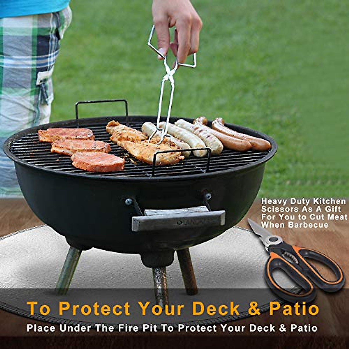 ToHayie Fire Pit Mat, Fire Mat for BBQ Grills, Perfect for BBQ, Smokers, Grills - Protects Porch, Patio, Deck, Wood, Grass, Stone, Composite from Burns - Heat Resistant Fire Pit Mat (26 inch)