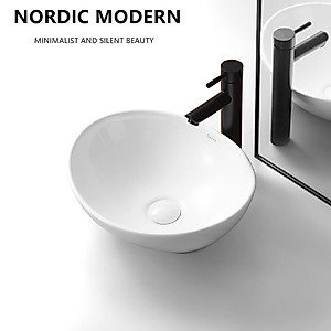 Davivy 16'' X 13.5'' Oval Vessel Sink with Pop Up Drain,Bathroom Sinks Above Counter,White Vessel Sink,Bathroom Vessel Sinks,Ceramic Vessel Sink,Counter top Sink,Oval Sink Bowls for Bathroom