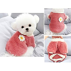 LOYY Dog Sweaters for Small Dogs Girl Daisy Style Plush Round Neck Flowers Sweater Autumn Winter Warm Puppy Girl Fleece Sweater for Small Medium Dogs,pink,Large