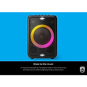 PHILIPS X3206 Bluetooth Party Speaker with Deep bass, Up to 14 Hours Battery, Party Lights and Karaoke Effects, Microphone and Guitar Input, Audio-in, USB Charging, Built-in Trolley, TAX3206